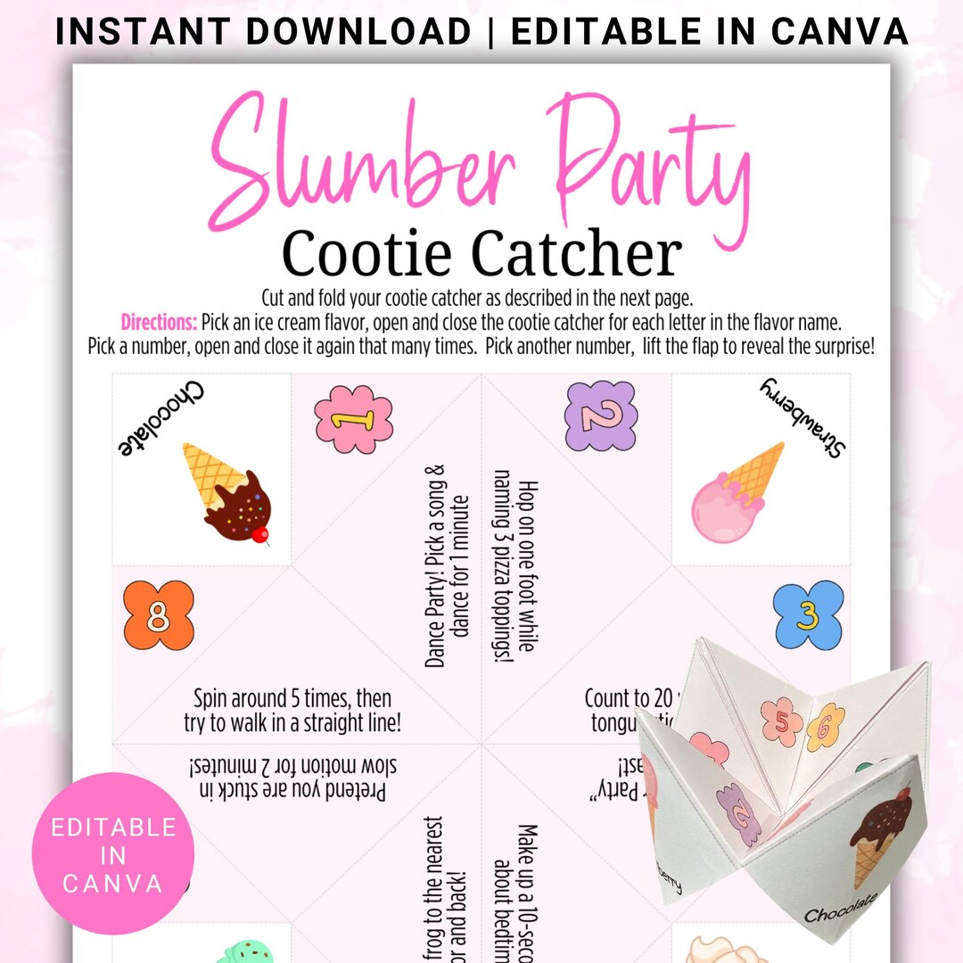 Fun Printable Cootie Catcher Game | Girl Teen or Tween Slumber Party ...
