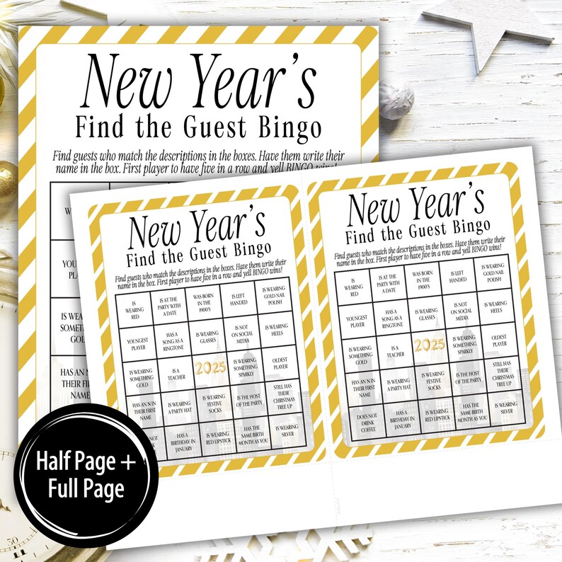 New Years Find the Guest Bingo Game With Gold Border | New Years Office ...