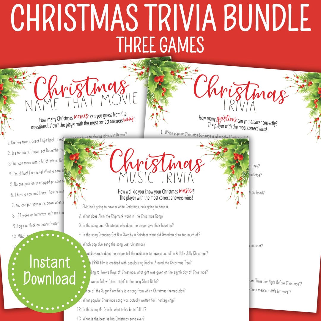 Christmas Printable Games, Christmas Trivia Game, Christmas Song Trivia ...