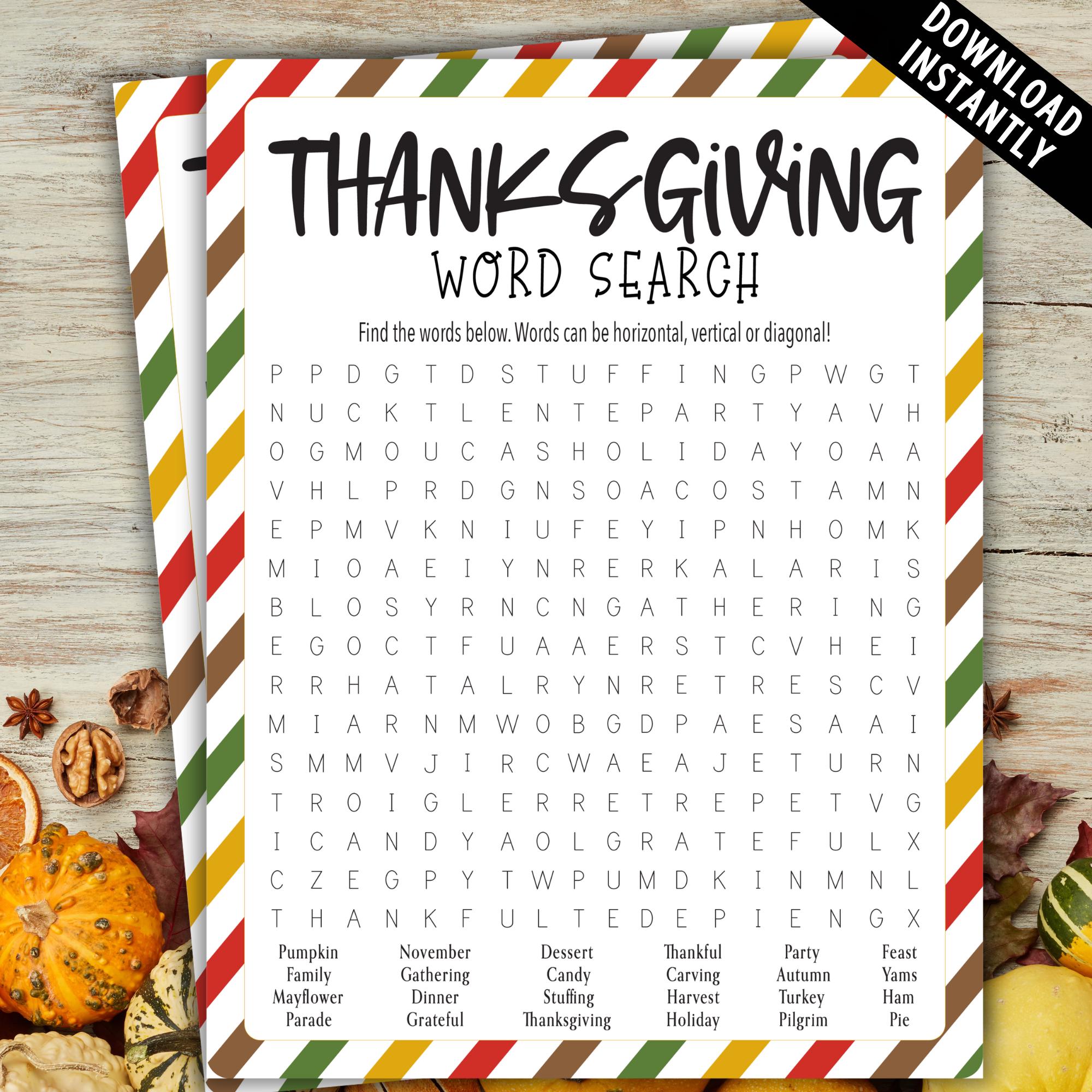 Thanksgiving Word Search With Border | Holiday Seek and Find Word Game ...