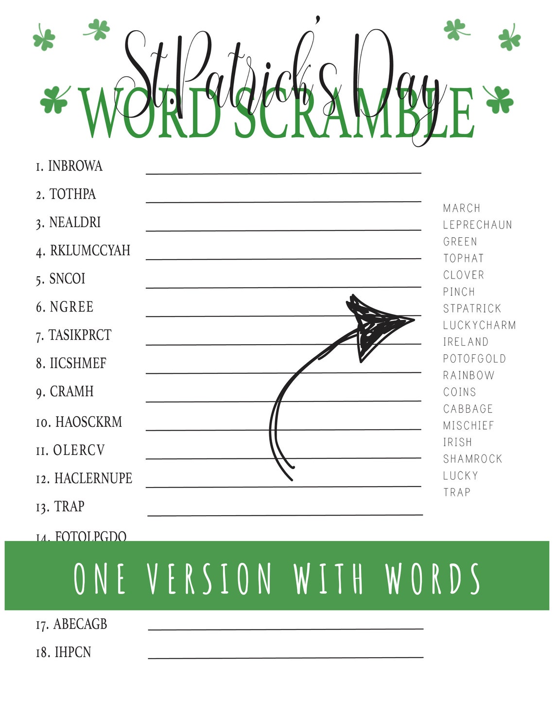 St Patricks Day Word Scramble St Patricks Day Printable Games Printable ...