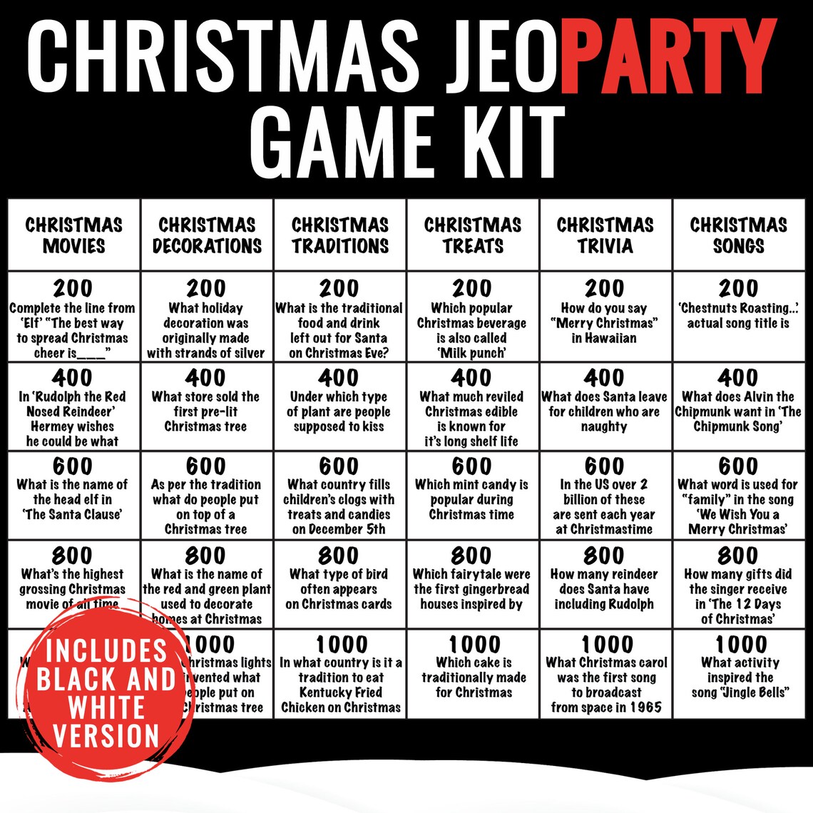 Christmas Jeopardy Game Office Party Christmas Game Family Christmas ...