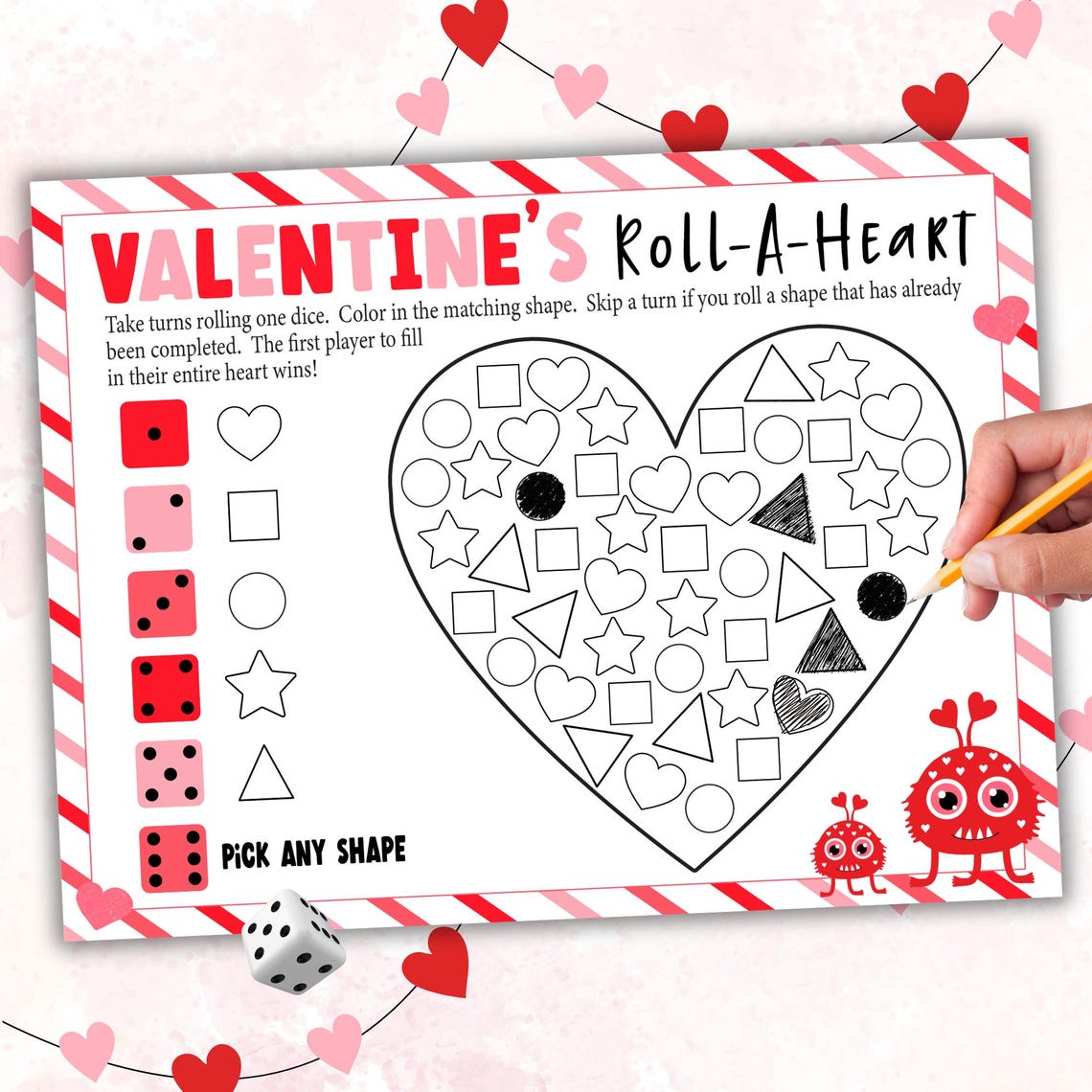 Fun Printable Valentine Roll a Dice Game for All Ages | Valentine ...