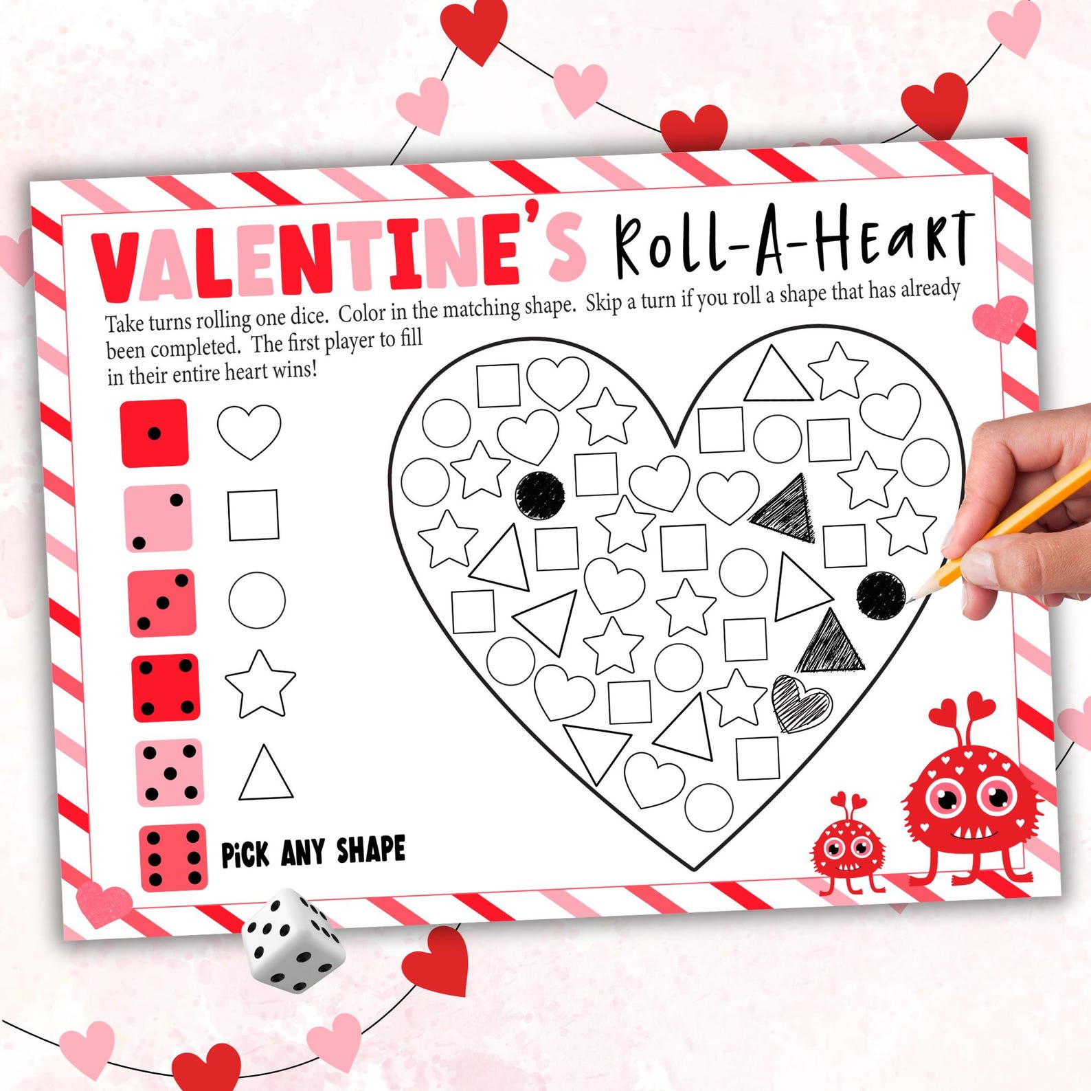 Fun Printable Valentine Roll a Dice Game for All Ages | Valentine ...