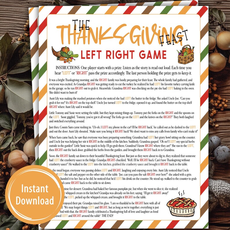 Thanksgiving Left Right Game | Thanksgiving Pass the Prize Game ...