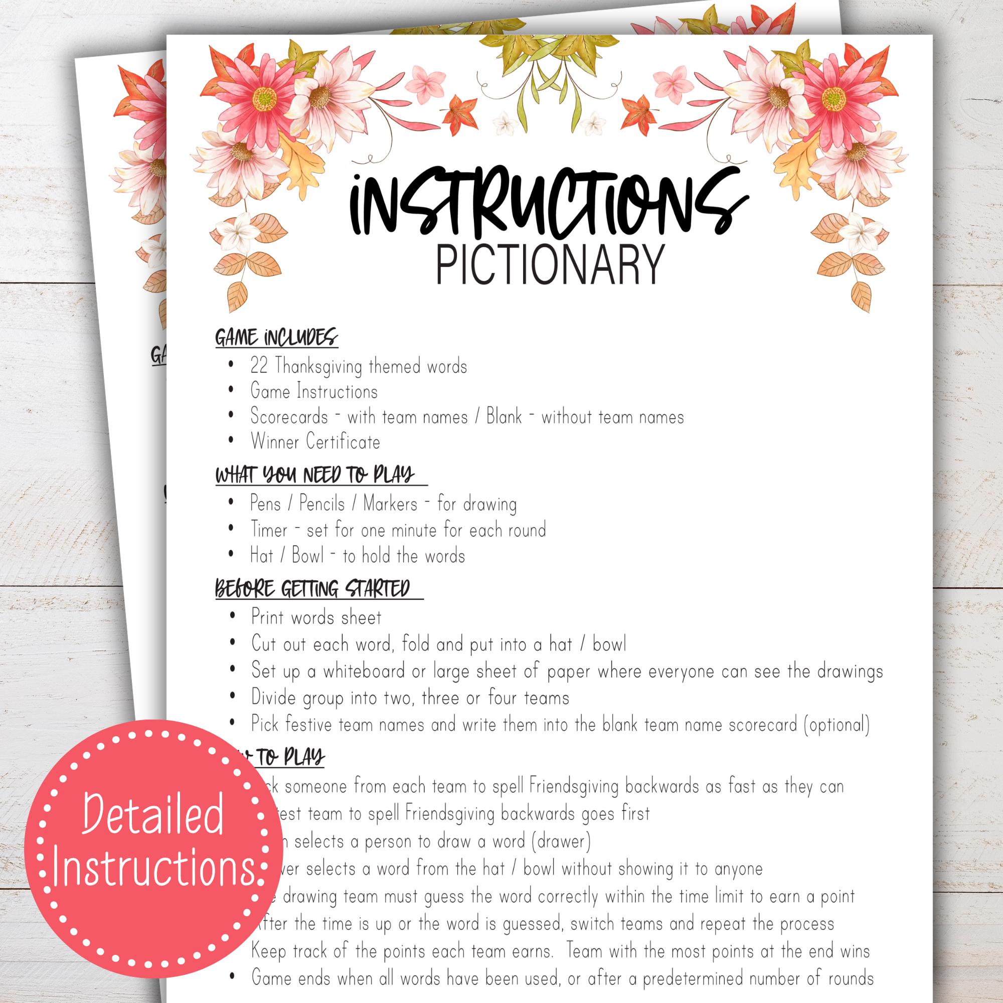 Friendsgiving Pictionary Game | Friendsgiving Office Party Game ...