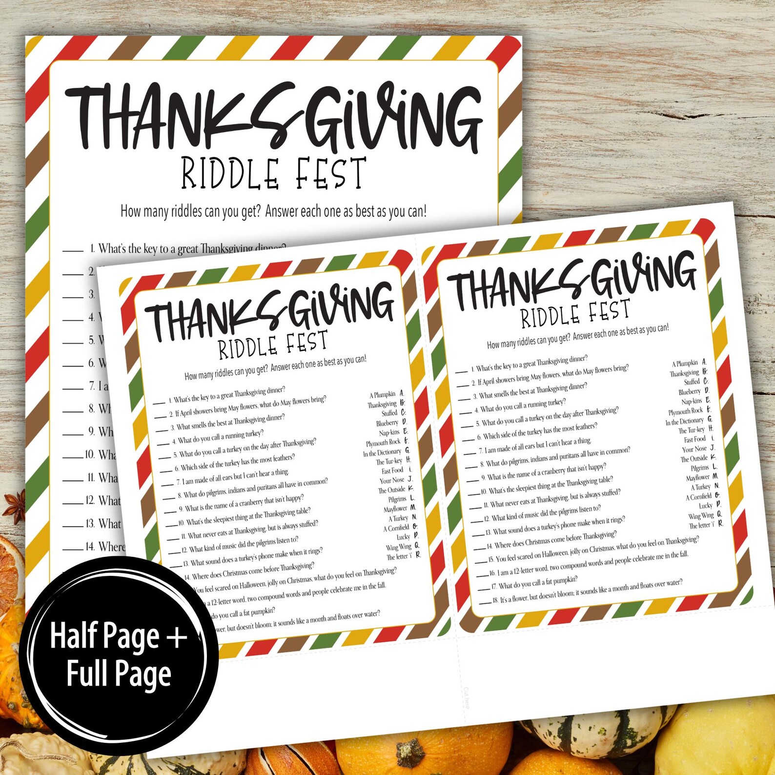 Thanksgiving Riddles Printable Game With Border | Thanksgiving ...