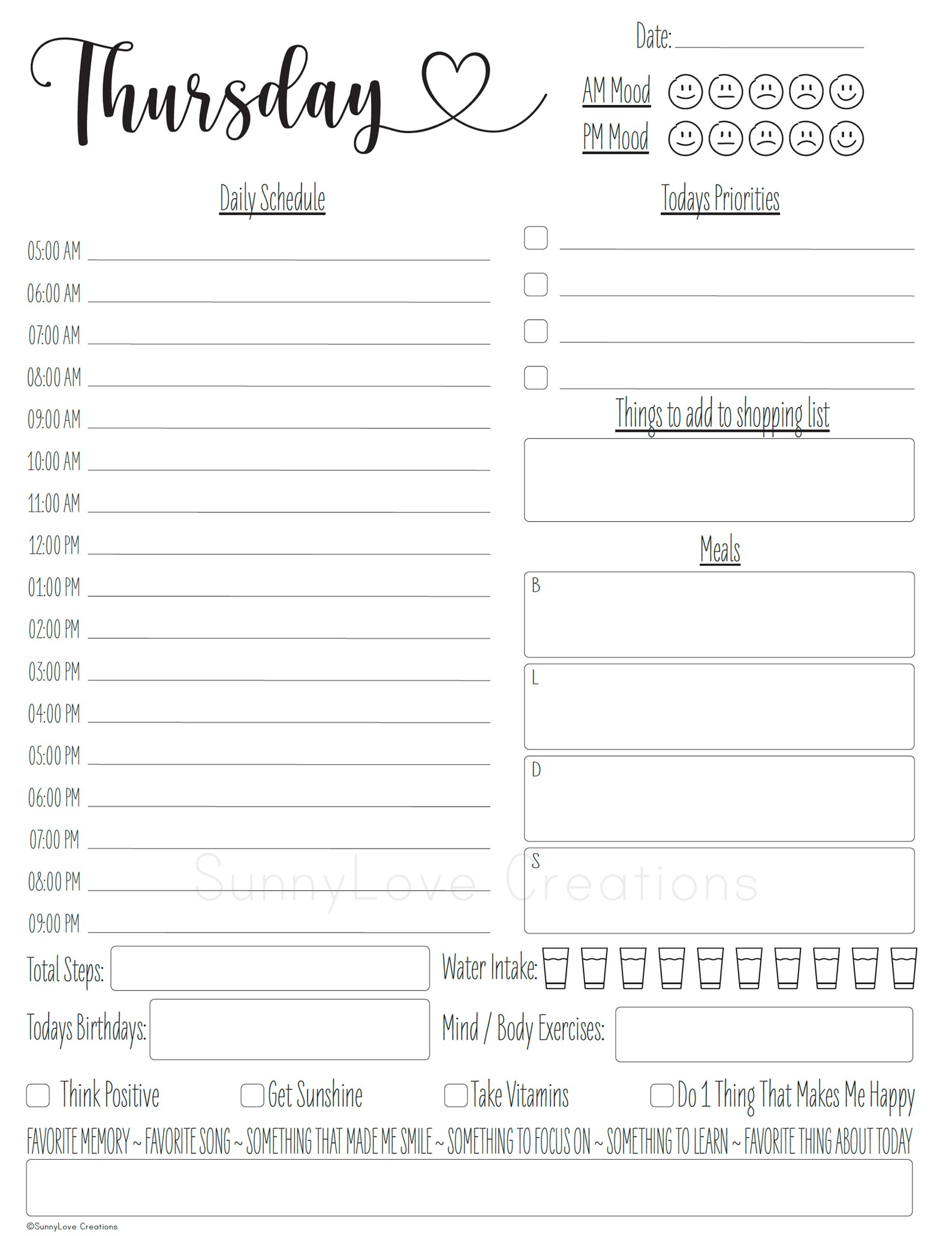 Daily Printable Planner | Daily Calendar | Health Planner | Weekly ...