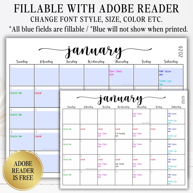 2026 Editable Calendar PDF | Fillable Monthly Planner Pages | Landscape ...