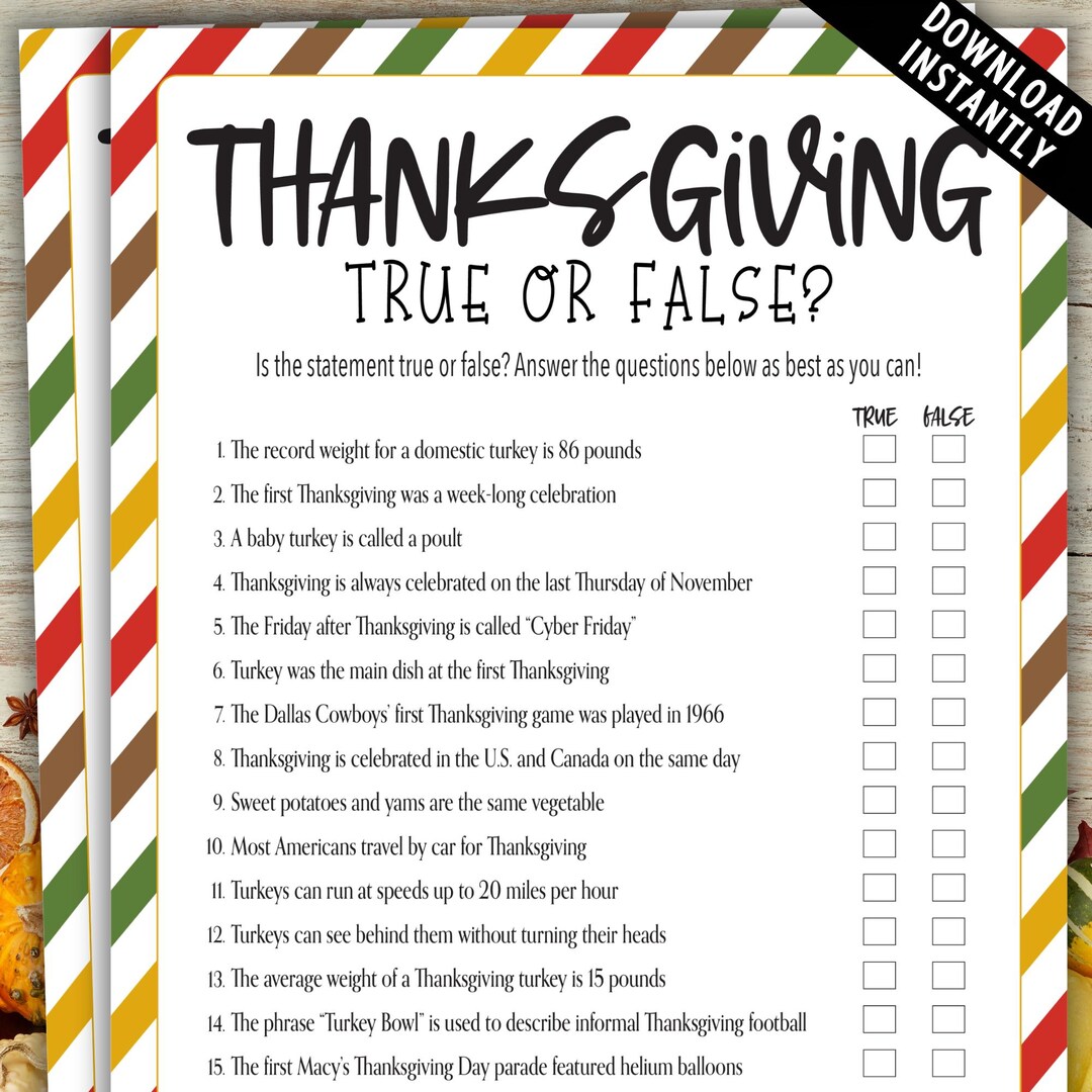 Thanksgiving True or False Questions With Border | Thanksgiving Game ...