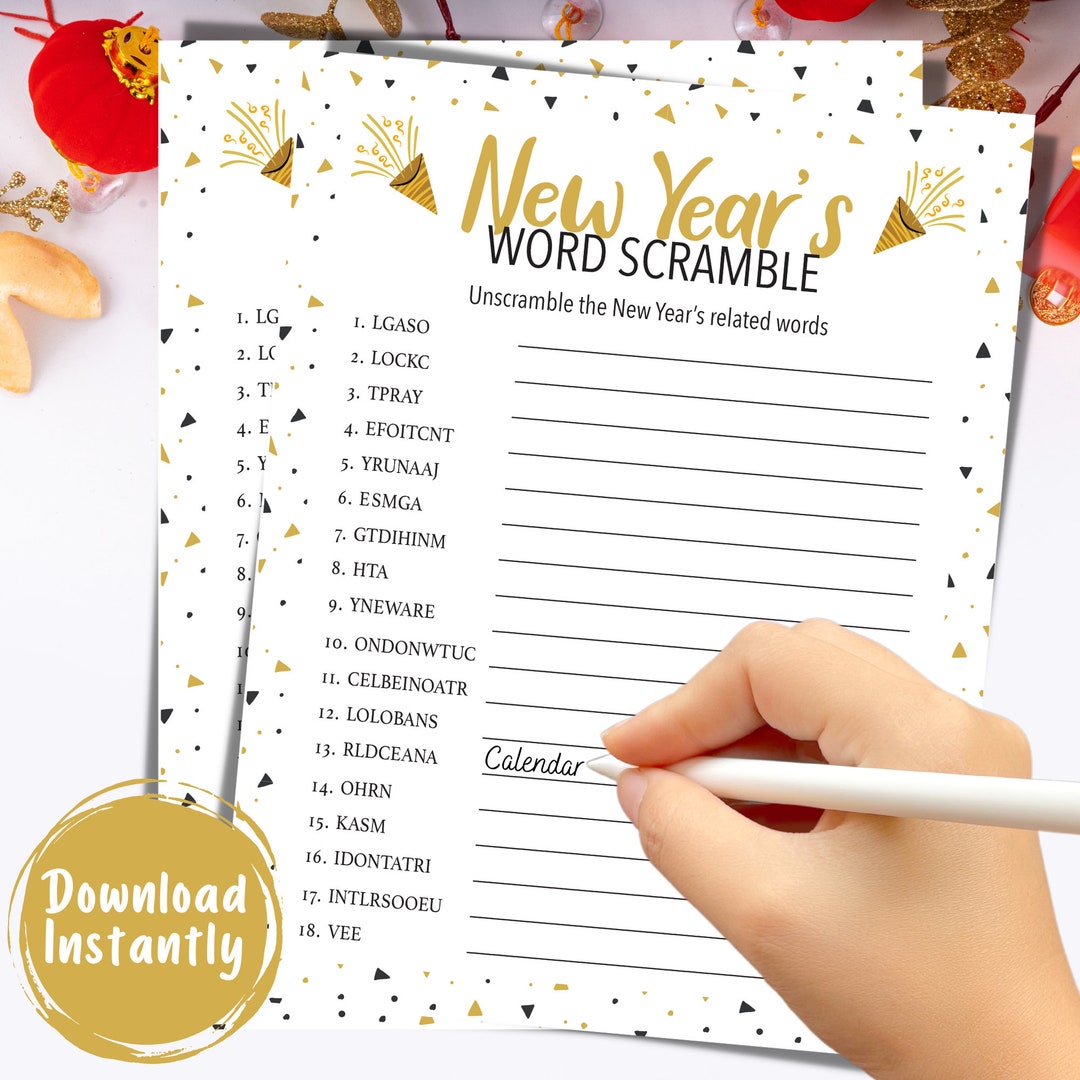 New Years Word Scramble | New Years Printable Games | Printable New ...