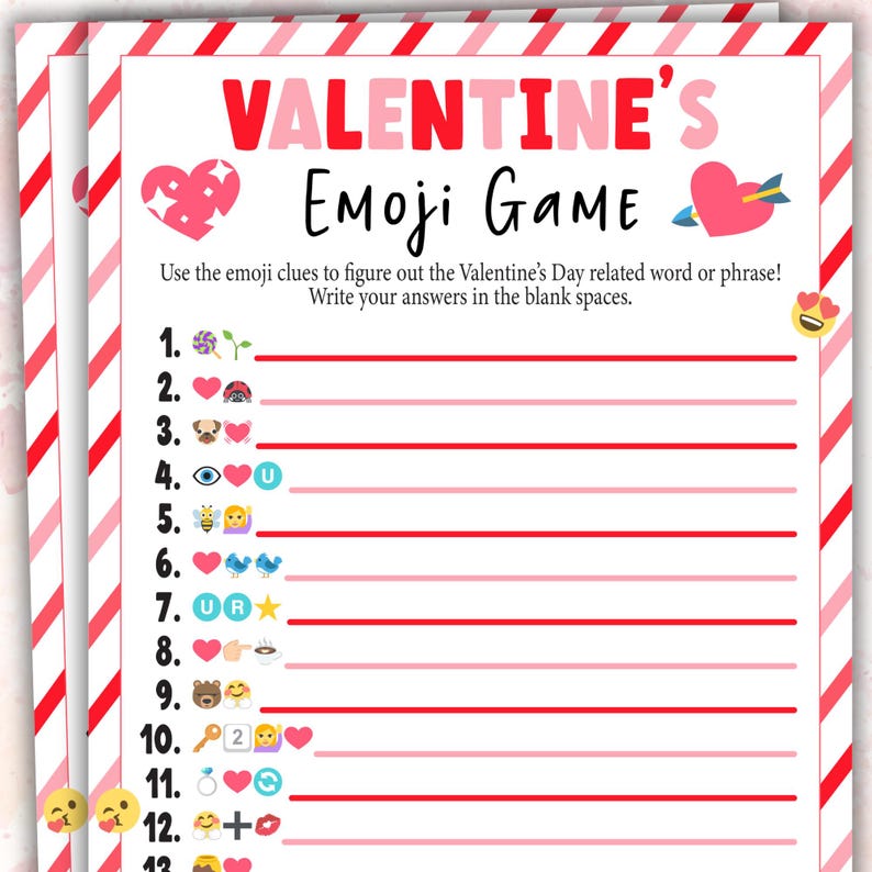 Fun Printable Valentine Emoji Game | Valentine Day Printable Game for ...