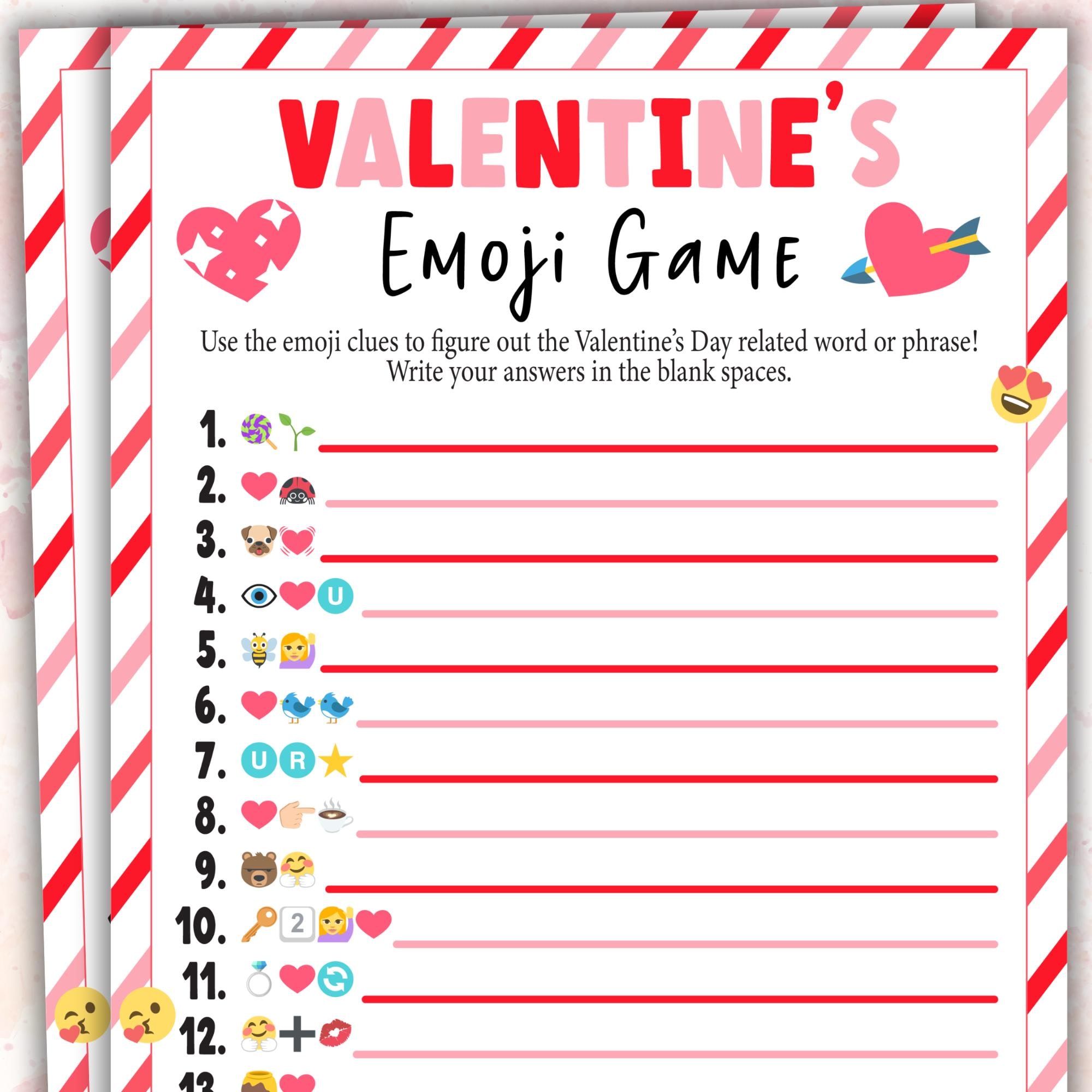 Fun Printable Valentine Emoji Game | Valentine Day Printable Game for ...