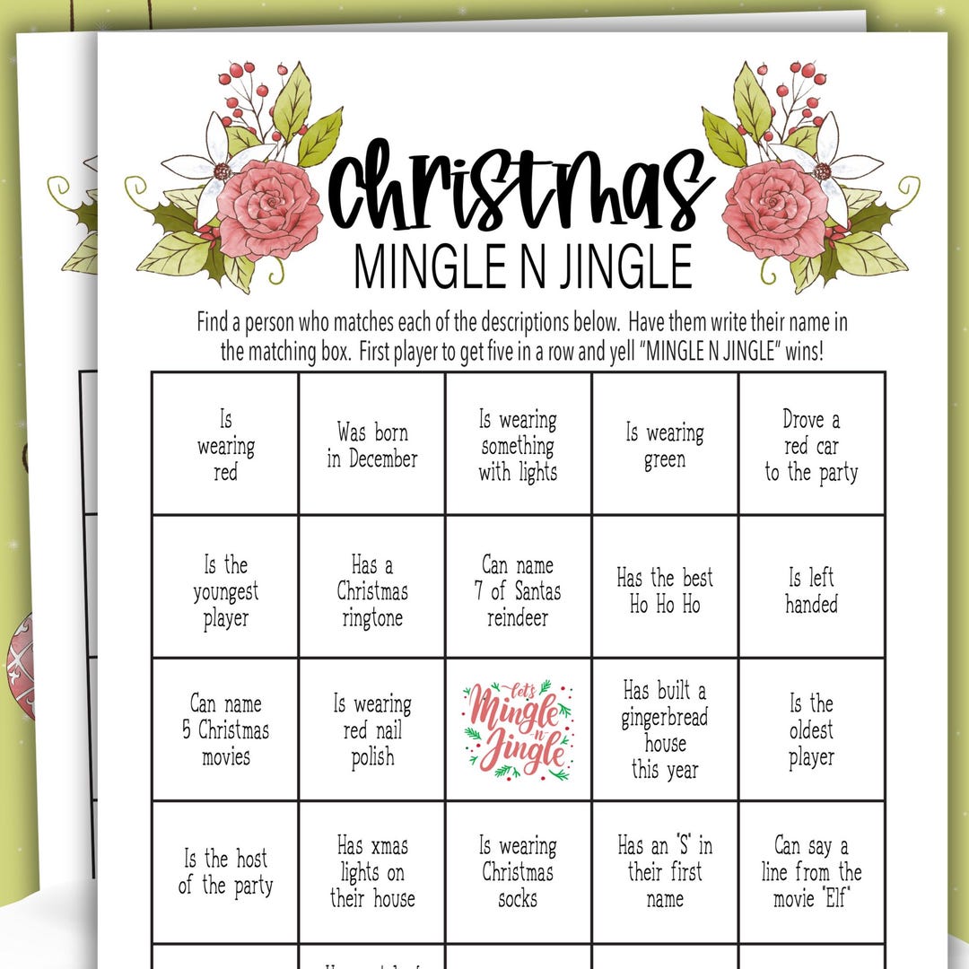Christmas Mingle and Jingle Bingo Game | Christmas Gathering Game Night ...