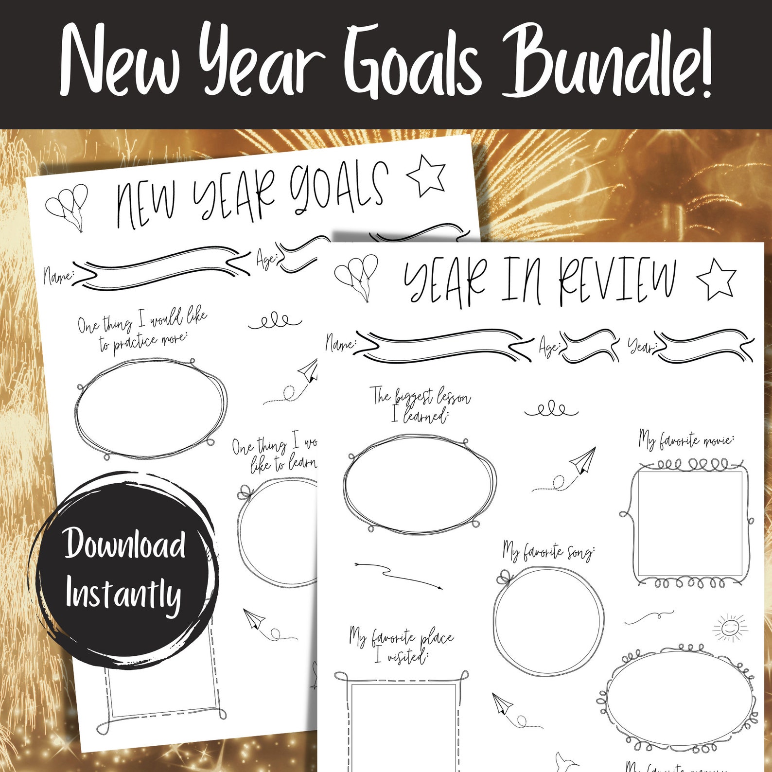 Kids Printable New Year Goals Kids Year in Review New Year - Etsy