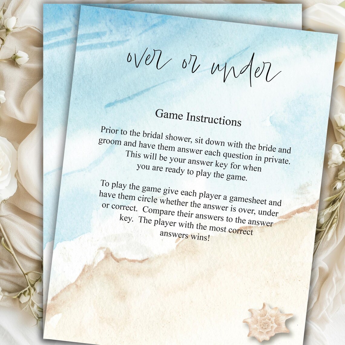 Printable Over Under Game for Bridal Shower Wedding Shower Fun Guessing ...