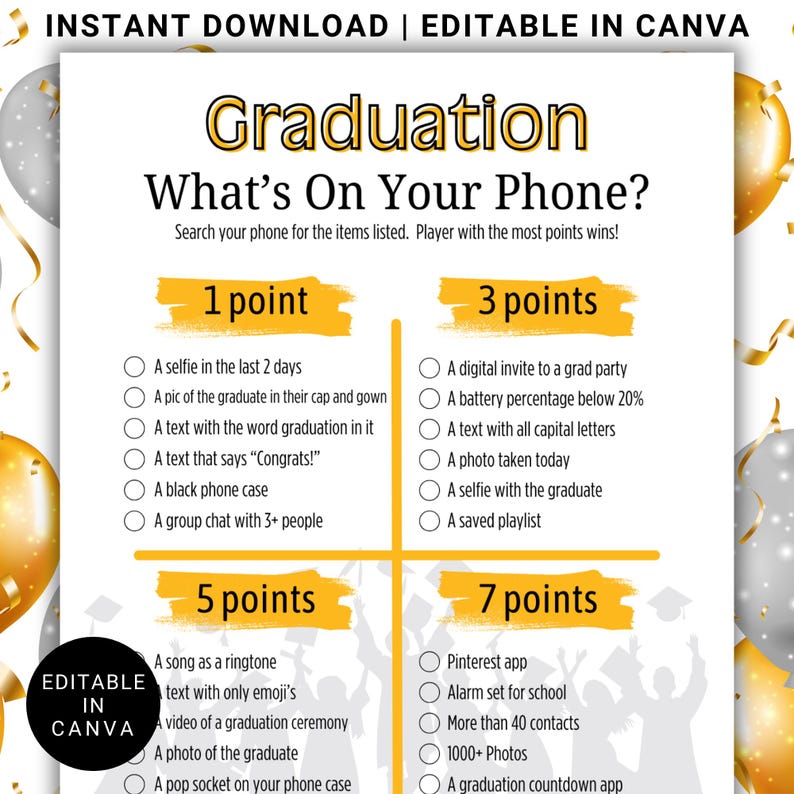 Editable Graduation Whats on Your Phone Game Printable Grad Party ...