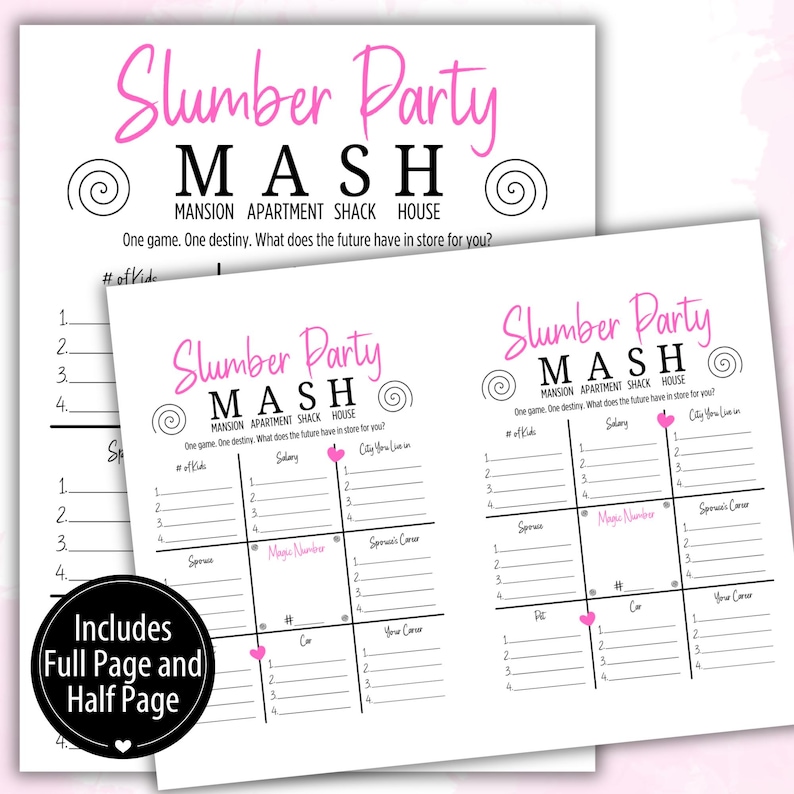 Fun Printable Editable Slumber Party MASH Game | Girl Teen or Tween ...