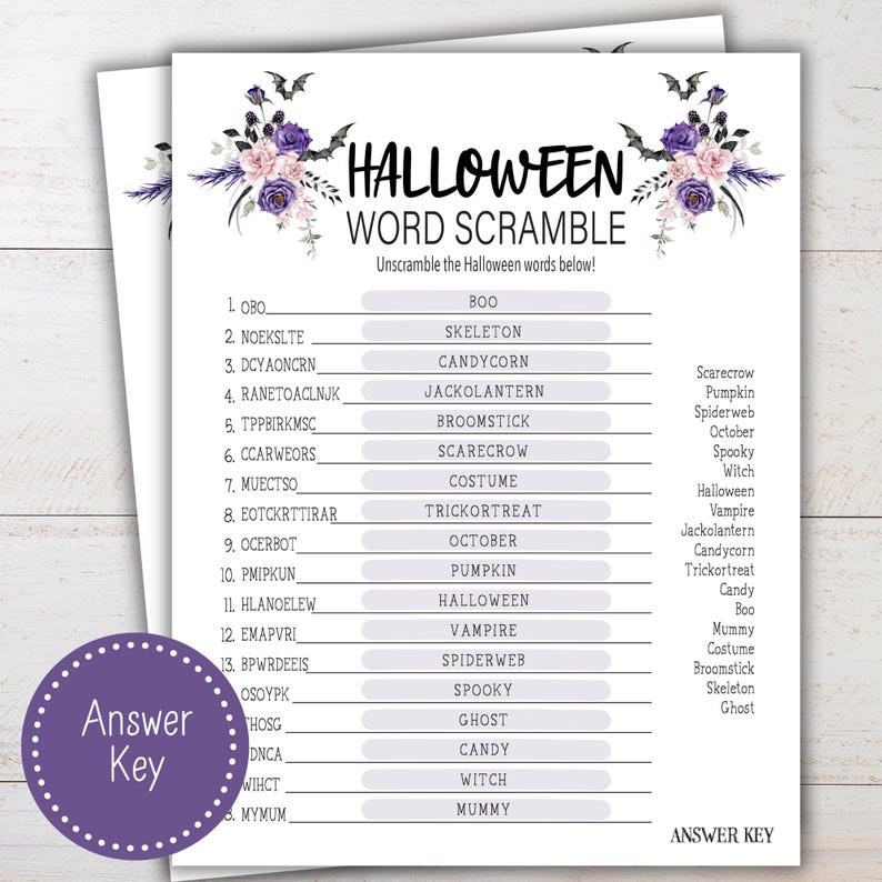 Spooky Halloween Word Scramble | Printable Halloween Party Games ...