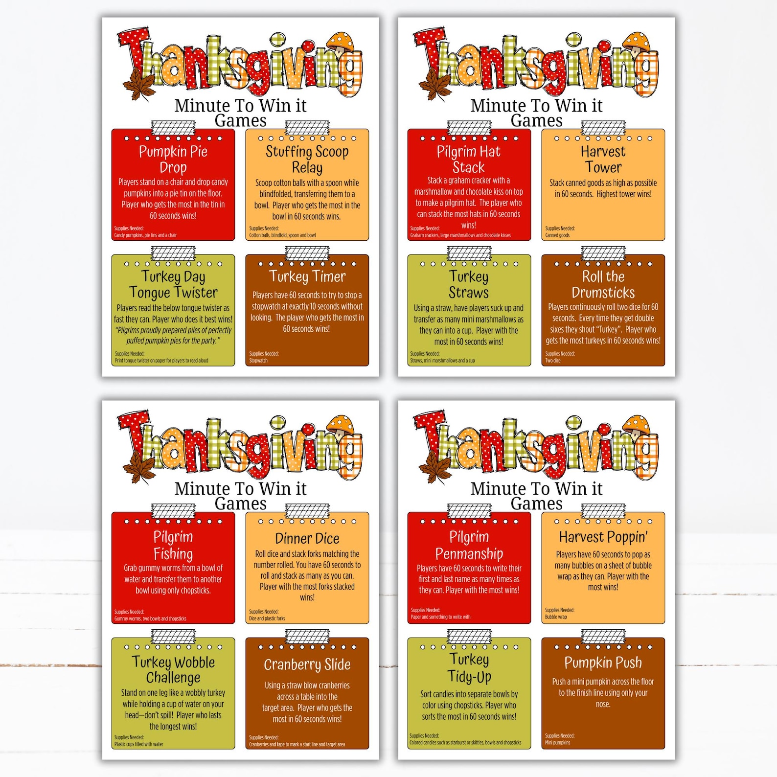 Printable Fall Thanksgiving Minute to Win It Games | Printable 60 ...