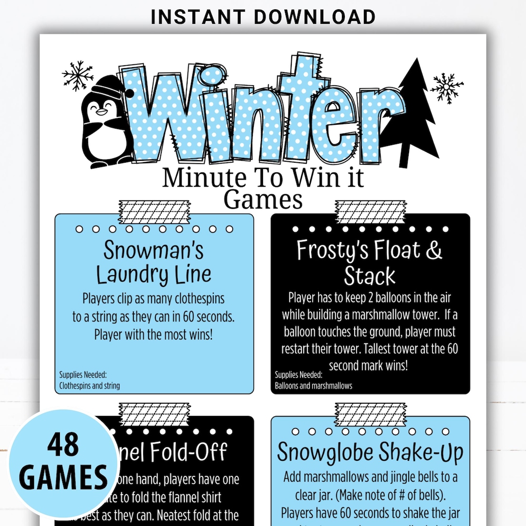 Fun Winter Minute to Win It Games | Printable Quick Winter Themed Party ...