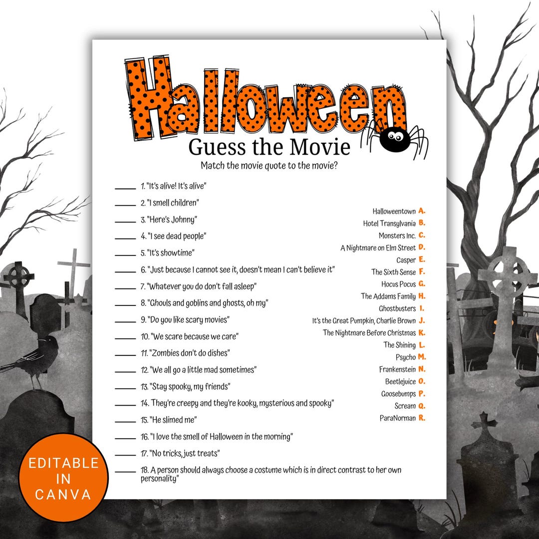 Halloween Guess the Movie Game | Printable and Editable Halloween Party ...