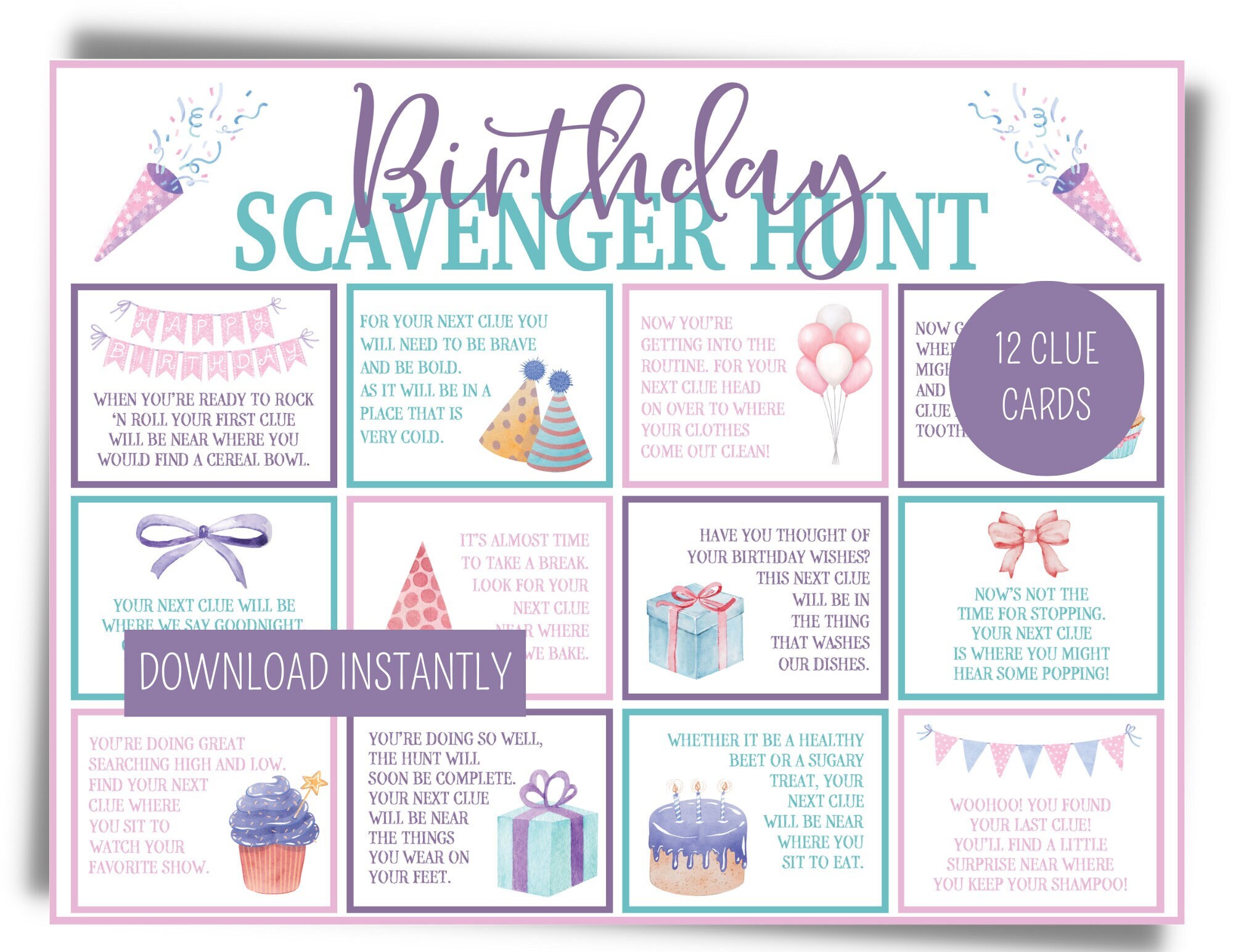 Birthday Scavenger Hunt, Birthday Party Games, Printable Birthday ...