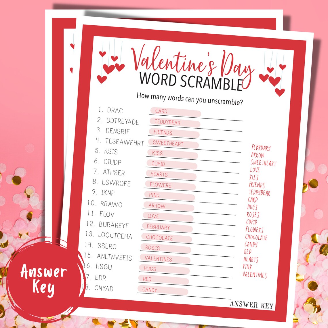 Valentines Word Scramble | Valentines Party Games | Holiday Party Games ...