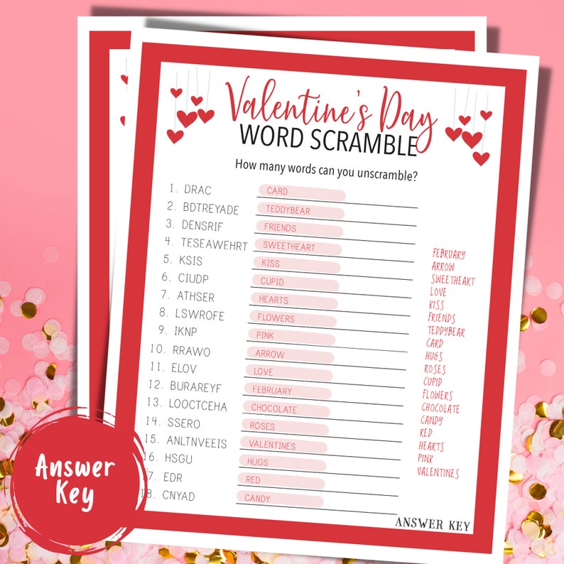 Valentines Word Scramble | Valentines Party Games | Holiday Party Games ...