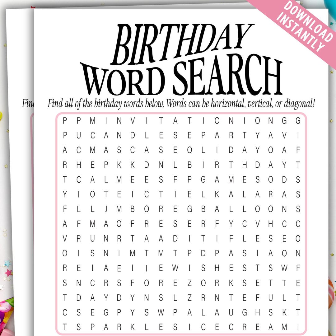 Teen or Tween Birthday Girl Word Search Printable Game | Birthday Word ...