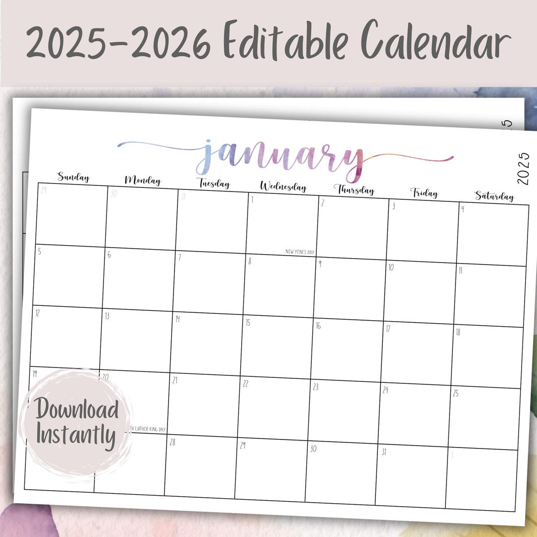2025 and 2026 Printable Calendar | Two Year Calendar PDF | 2 Year ...