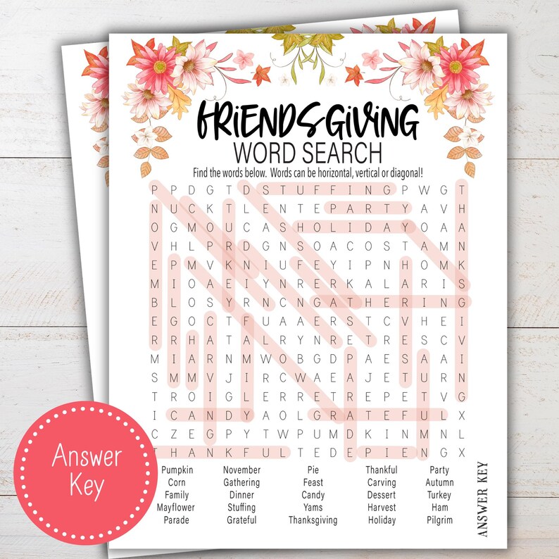 Friendsgiving Word Search | Holiday Seek and Find Word Game ...
