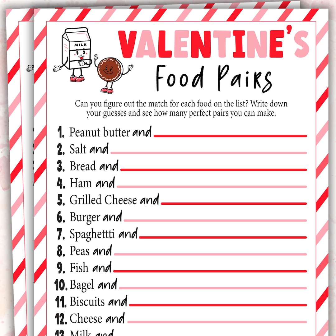 Valentines Day Food Pairs Game | Kids Valentines Food Match Game ...