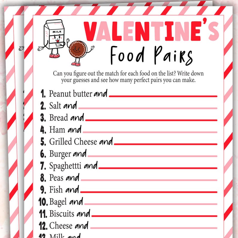 Valentines Day Food Pairs Game | Kids Valentines Food Match Game ...