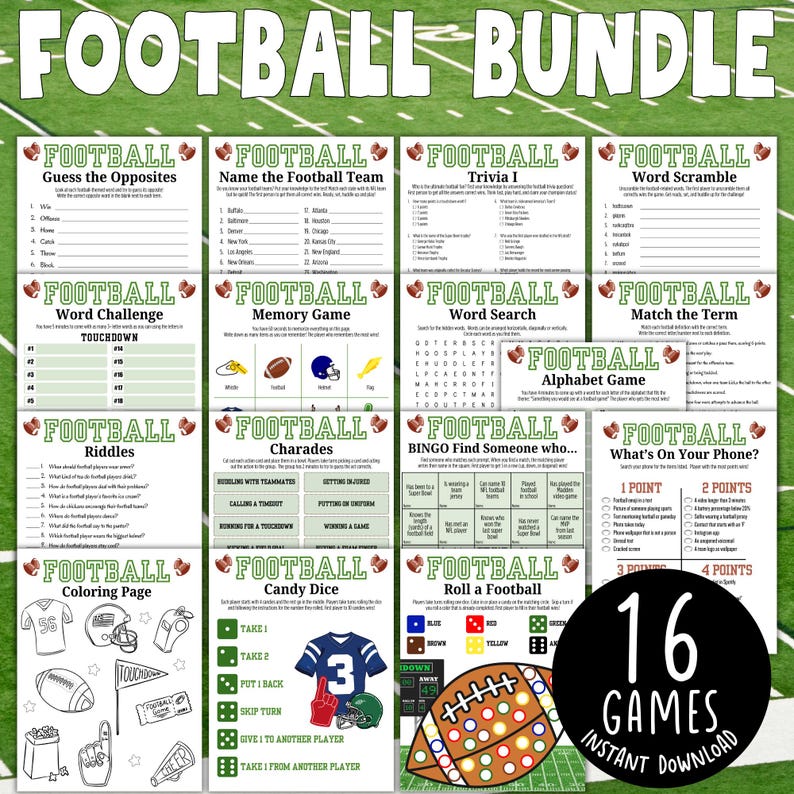 Printable Football Game Bundle Football Party Activities Football ...