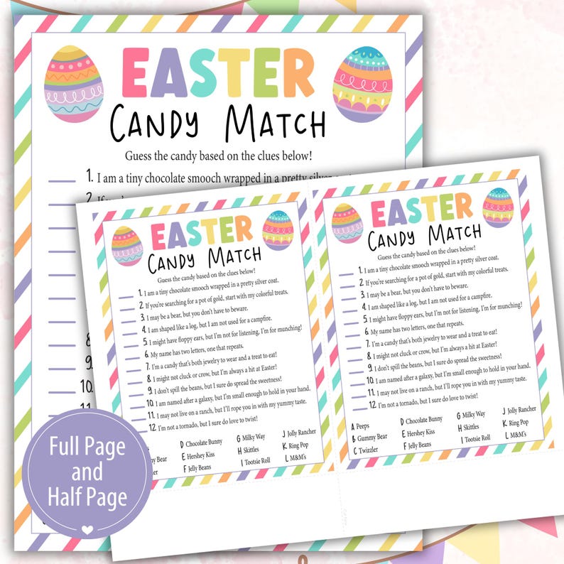 Fun Printable Easter Candy Match Game With Candy Clues | Easter ...