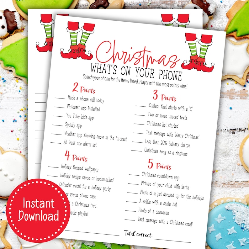 Christmas Printable Whats on Your Phone Game | Christmas Gathering Game ...