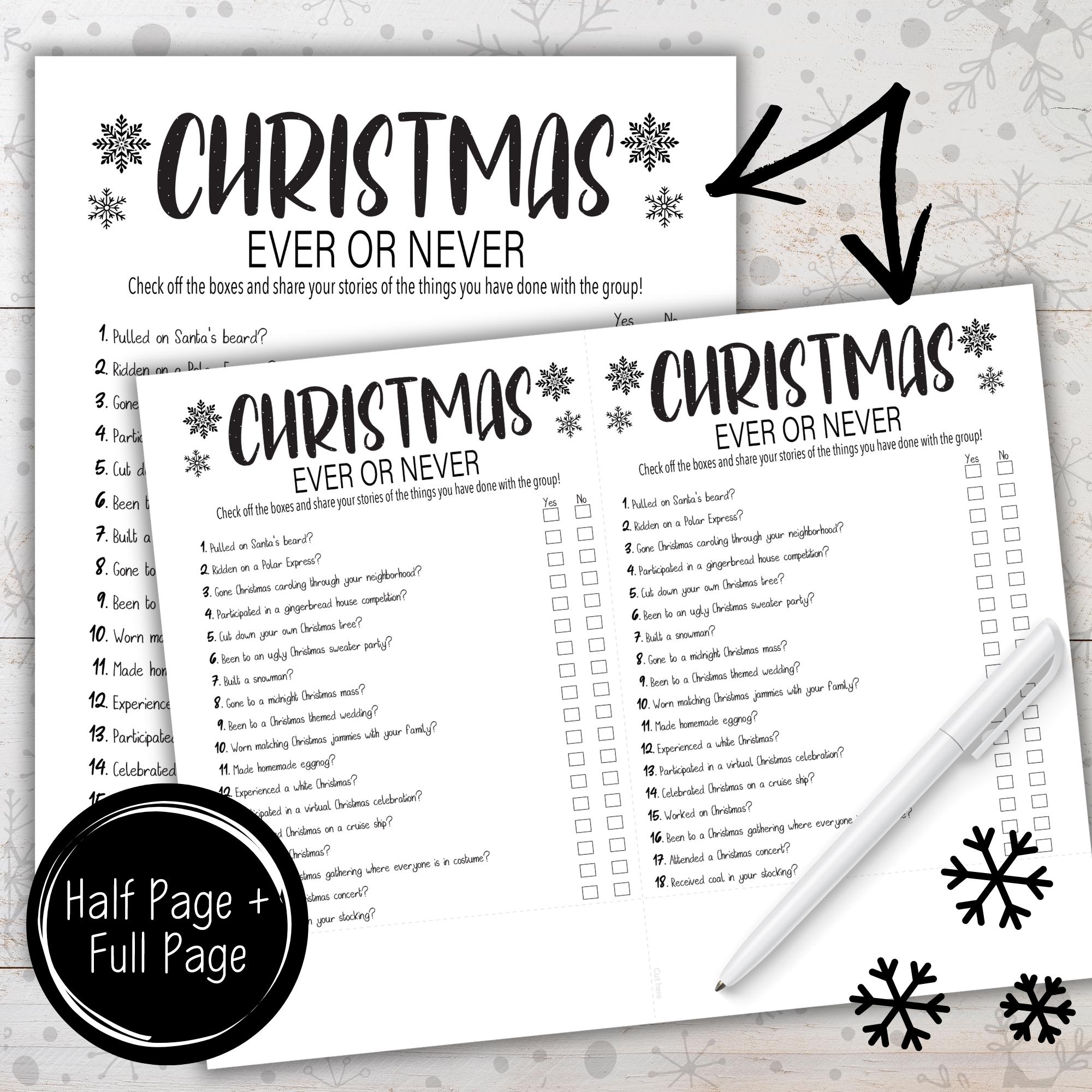 Christmas Have You Ever Questions | Christmas Gathering Game Night ...