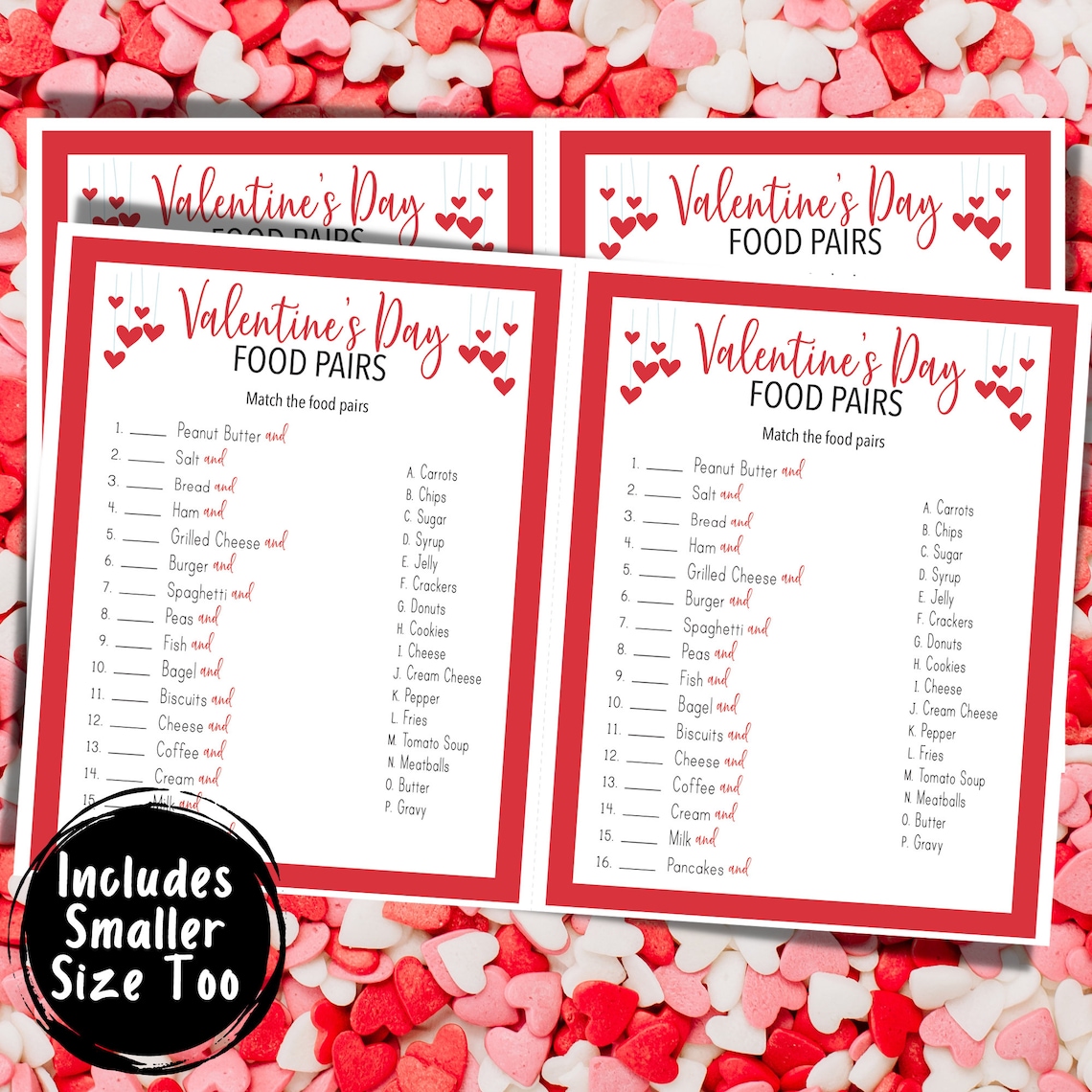 Valentines Food Pairs Matching Game | Valentines Party Games | Holiday ...