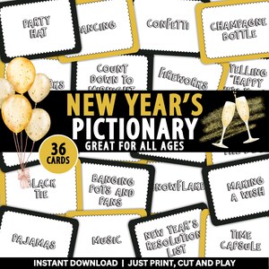New Years Printable Pictionary Game Gold and Black | New Years Office ...