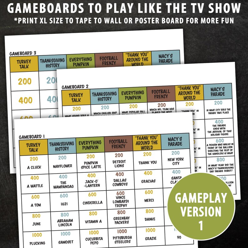 Thanksgiving Jeoparty Game | Thanksgiving Family Game | Printable ...