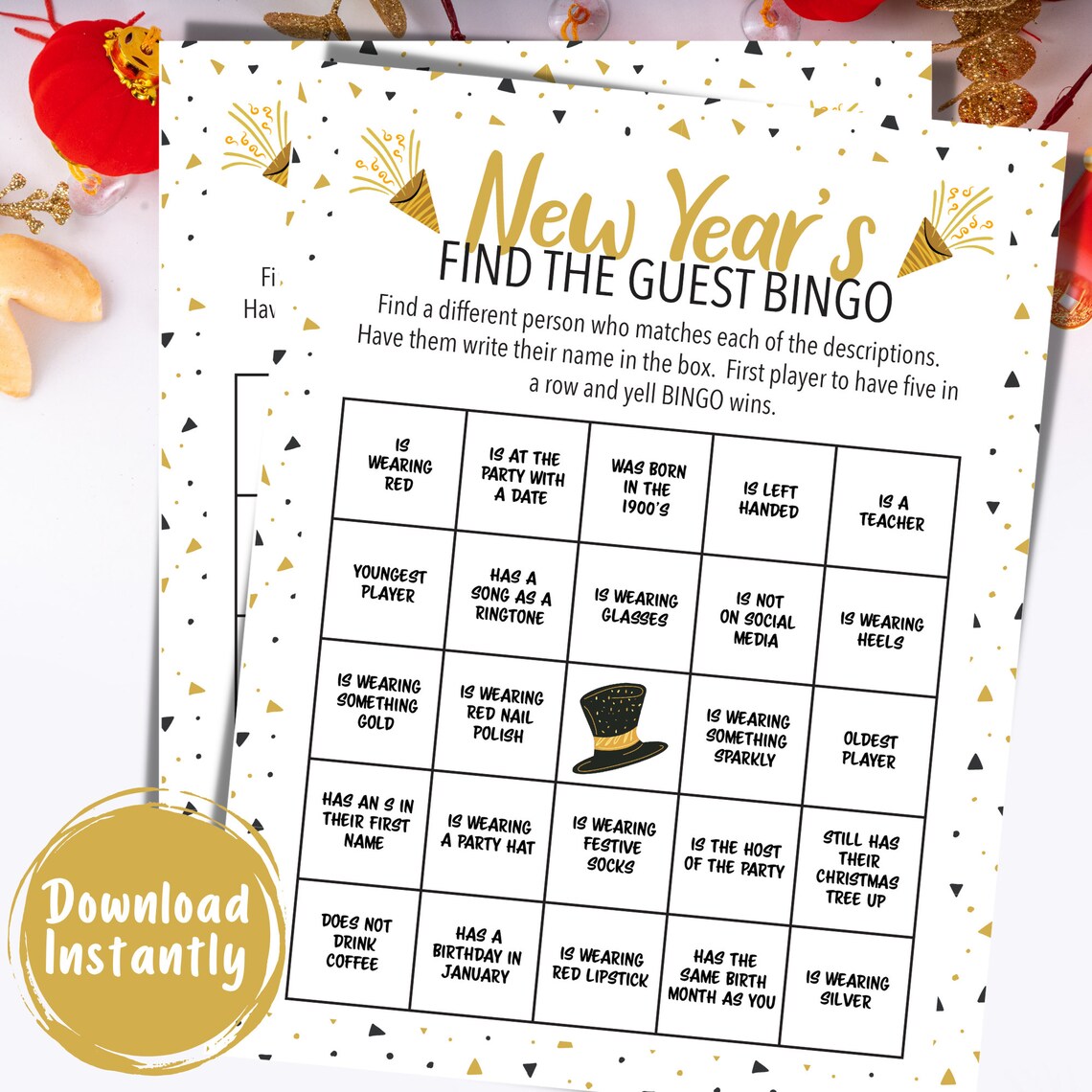 New Years Find the Guest Bingo Game for Office Party | New Years Party ...