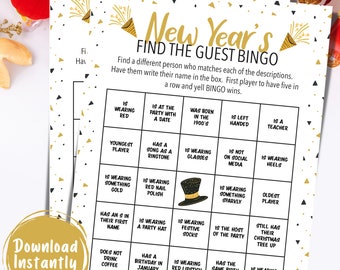 New Year's Bingo Ice Breaker Party Game, Find the Guest New Year's Eve ...