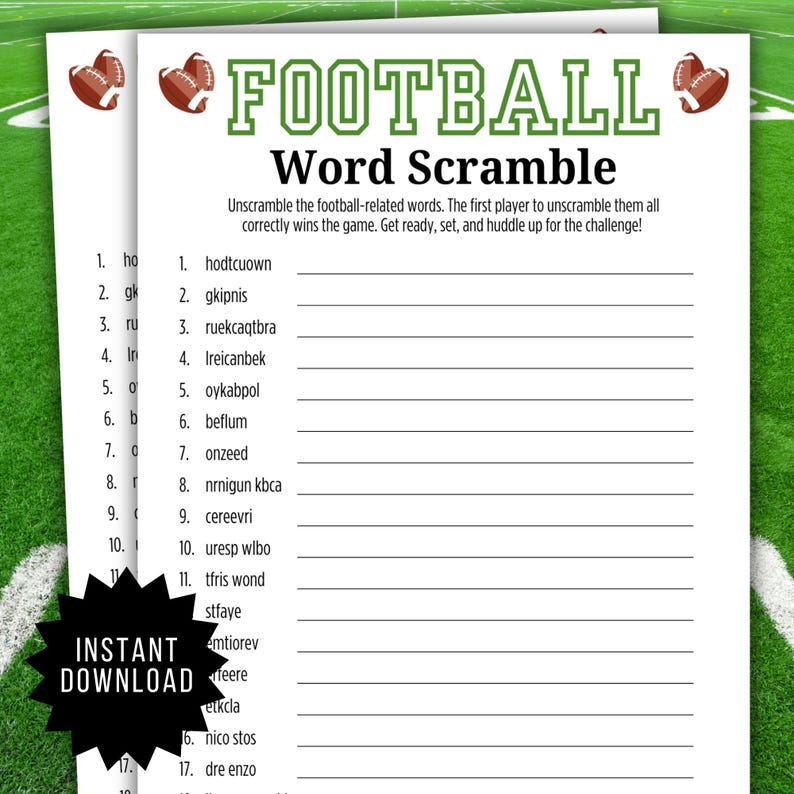 Printable Football Word Scramble Game | Football Draft Party Game ...