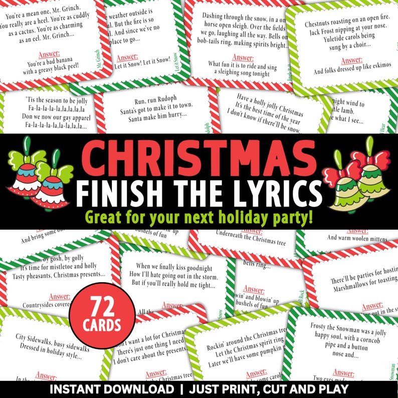 Finish the Lyrics Christmas Game | Finish the Lyrics Printable Download ...