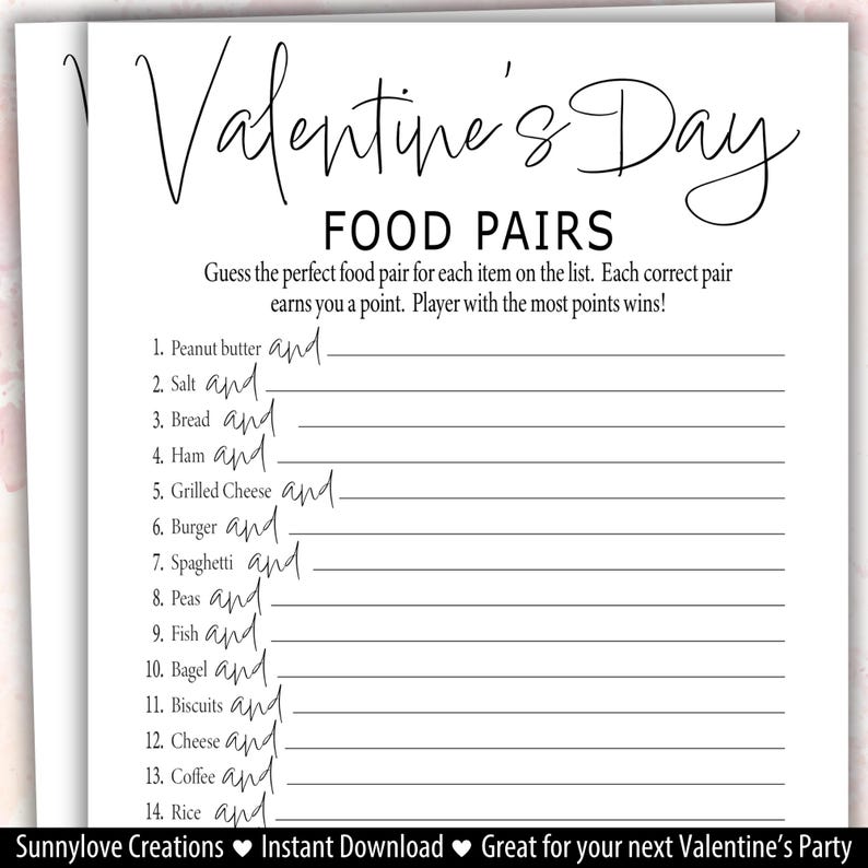 Valentines Day Food Pairs Game | Black and White Food Match Game ...
