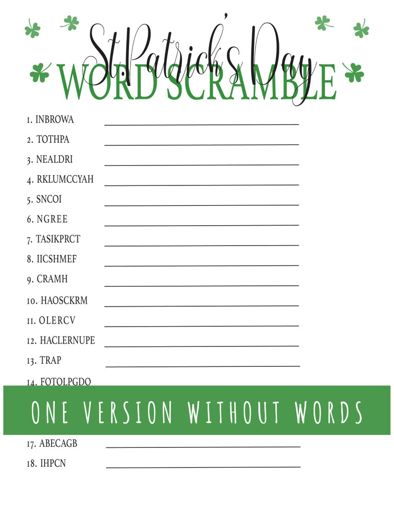 St Patricks Day Word Scramble | St Patricks Day Printable Games ...