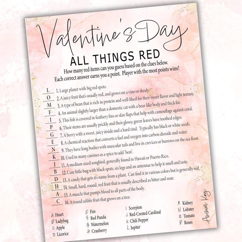 Fun Printable All Things Red Game for All Ages | Valentines Game Guess ...