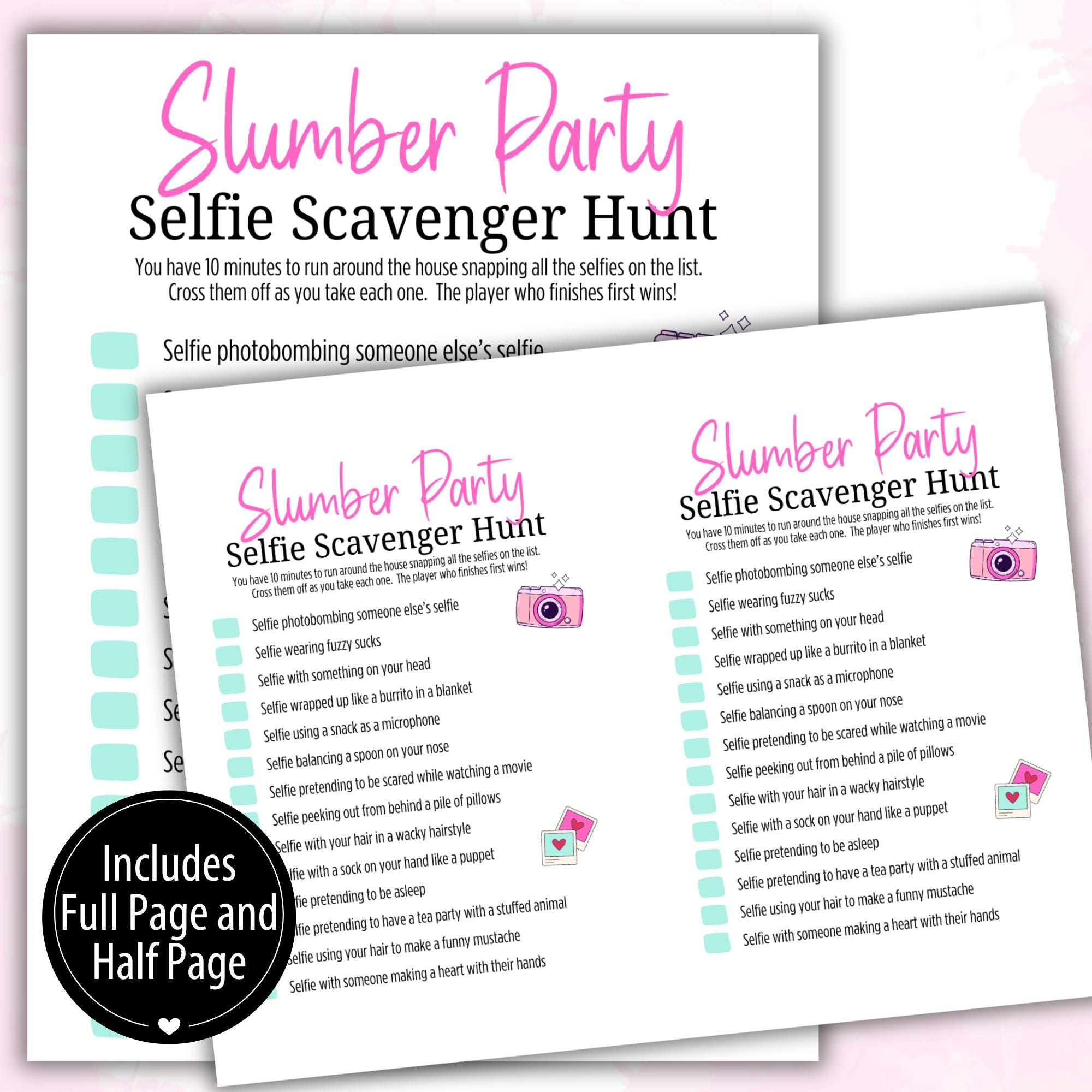 Fun Printable Slumber Party Selfie Scavenger Hunt Game | Girl Teen or ...