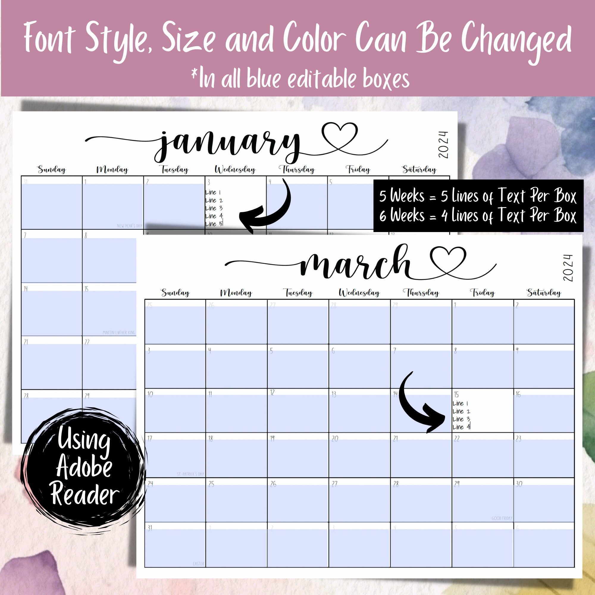 2024-2025 Printable Calendar Template Editable Family Organizer Monthly ...